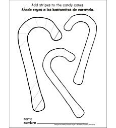 Straight Lines on Candy Canes: Bilingual Pre-Writing Practice Page by