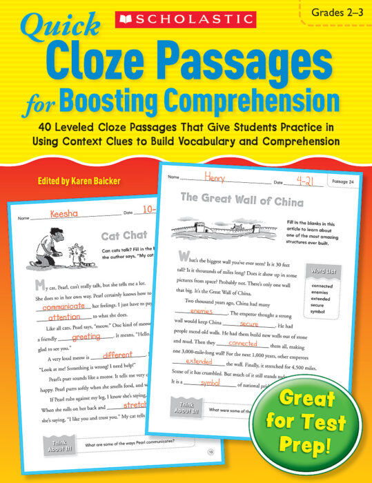 Quick Cloze Passages for Boosting Comprehension: Grades 2-3 by
